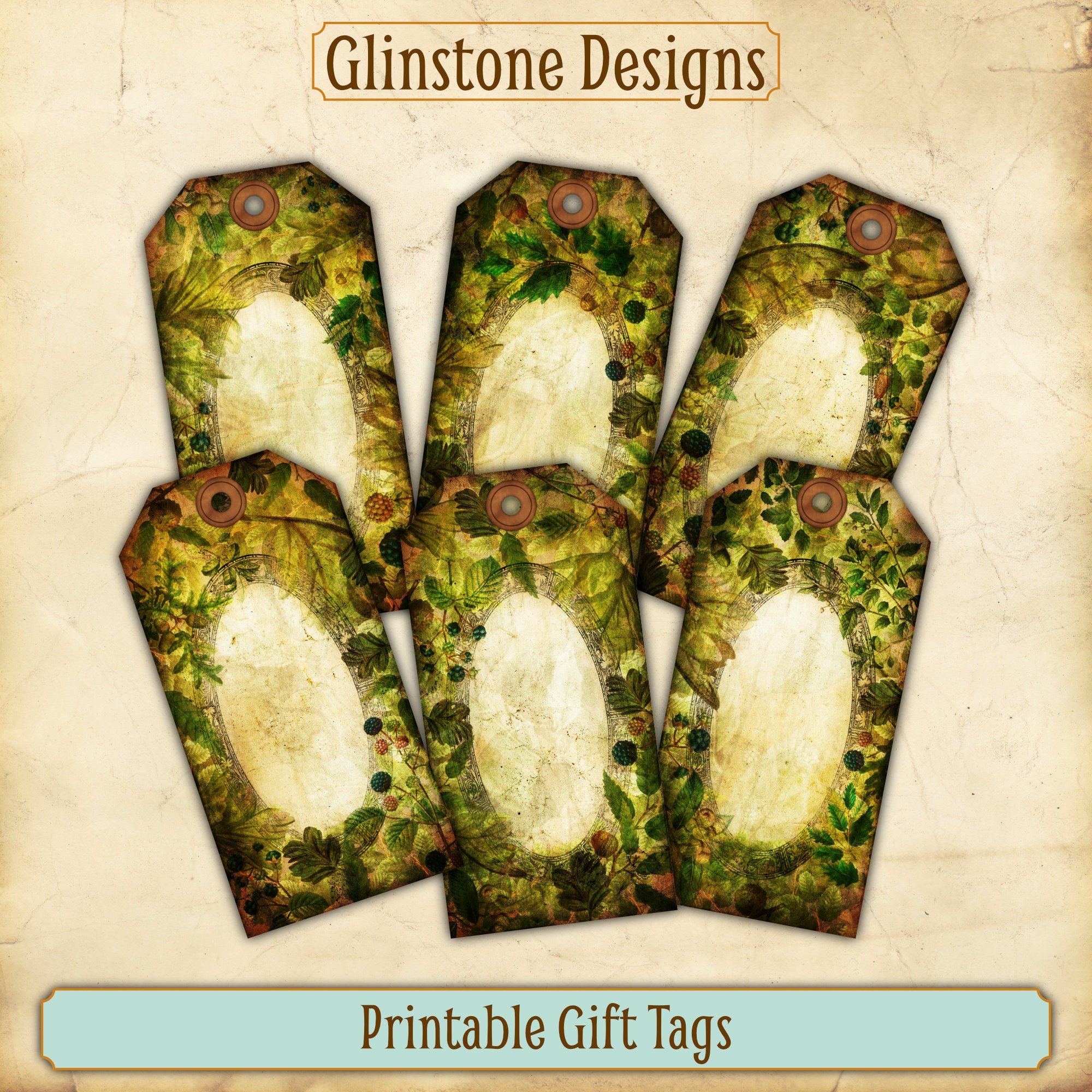 Printable Gift Tags, Forest Hedgerow Design With Vintage Foliage ...