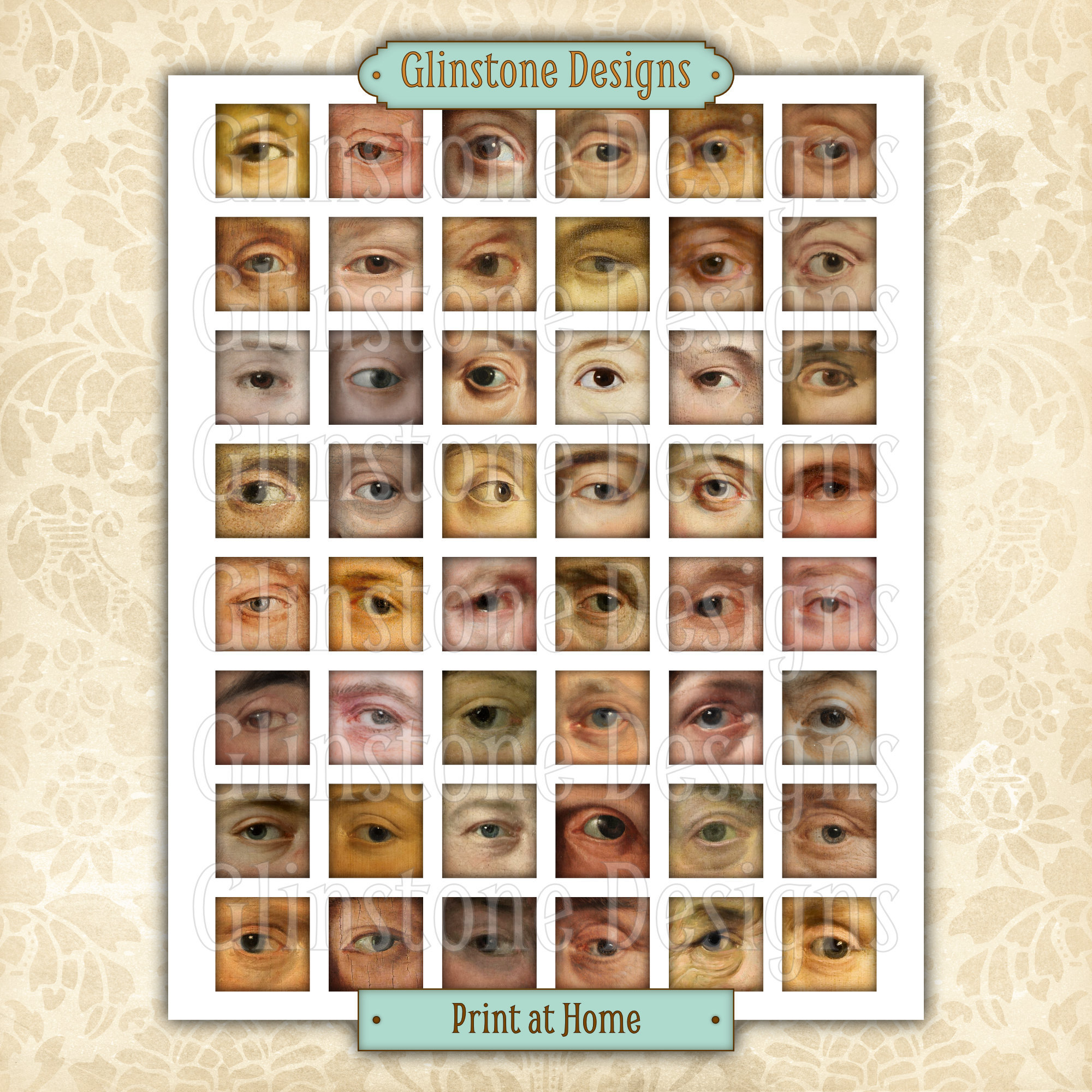 Printable 1x1 Inch Squares Collage Sheet Eyes Vintage-style - Etsy