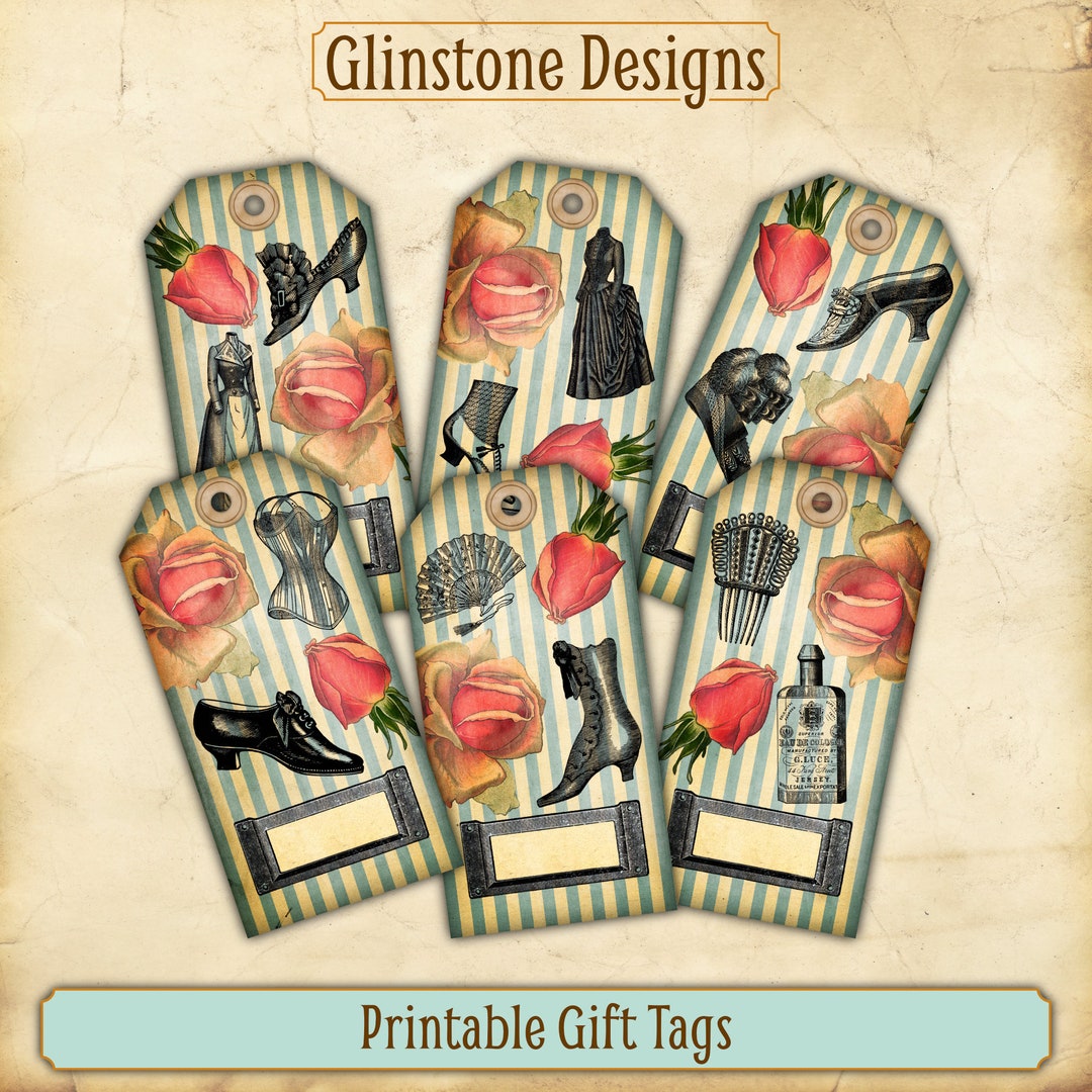 Printable Vintage-style Gift Tags, Antique Rose and Fashion ...