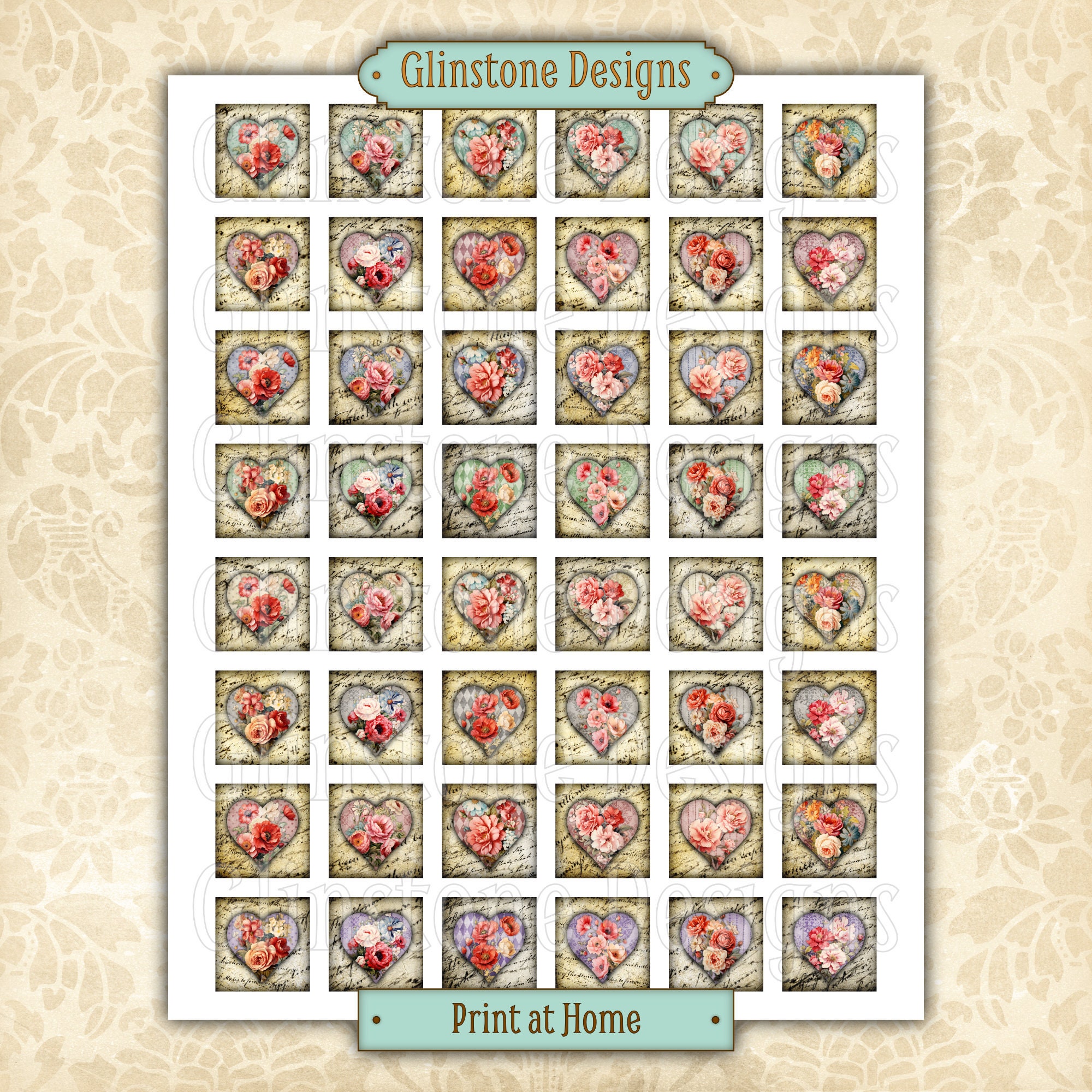 Printable 1x1 Inch Squares Collage Sheet Hearts - Etsy