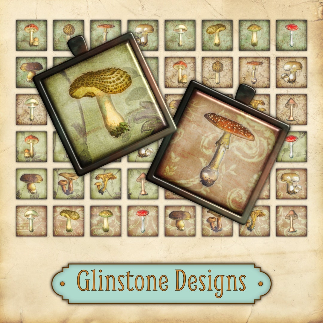 Printable 1x1 Inch Squares Collage Sheet Mushrooms Vintage - Etsy