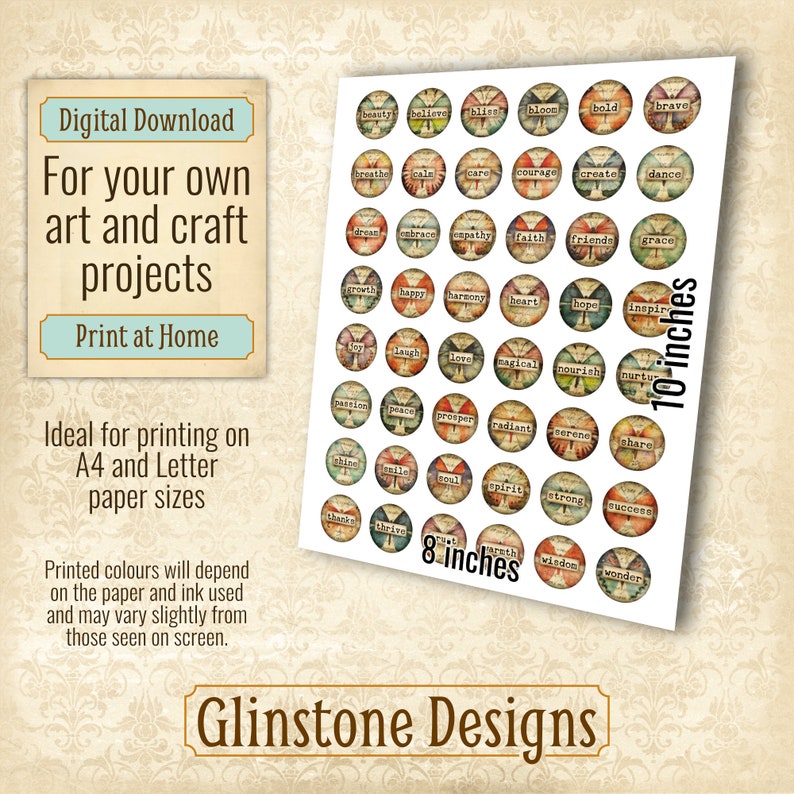 Printable 1 Inch Circles Collage Sheet, Inspirational Words ...