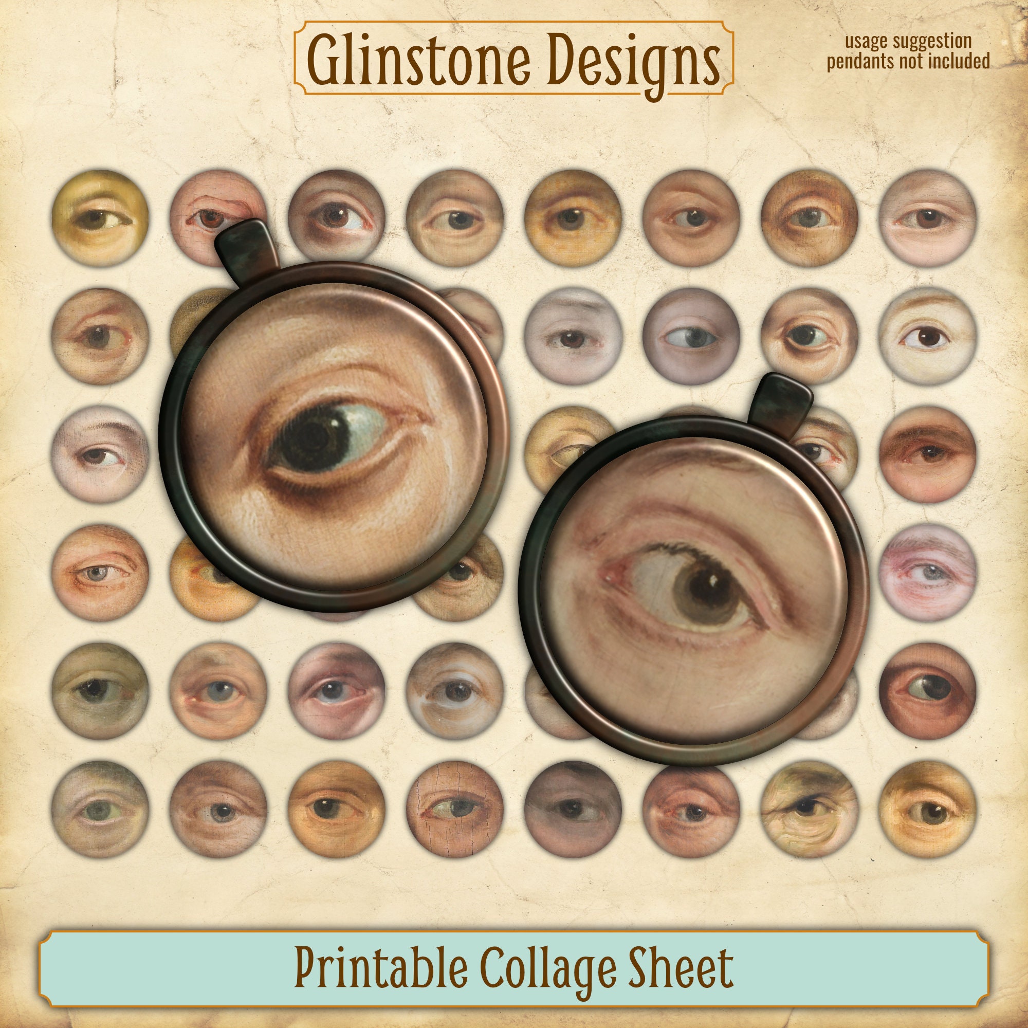 Printable 1 Inch Circles Collage Sheet, Eyes, Vintage-style Paintings ...