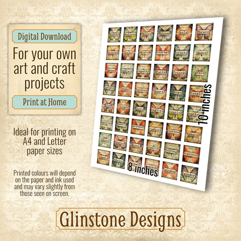 Printable 1 Inch Squares Collage Sheet, Inspirational Words ...