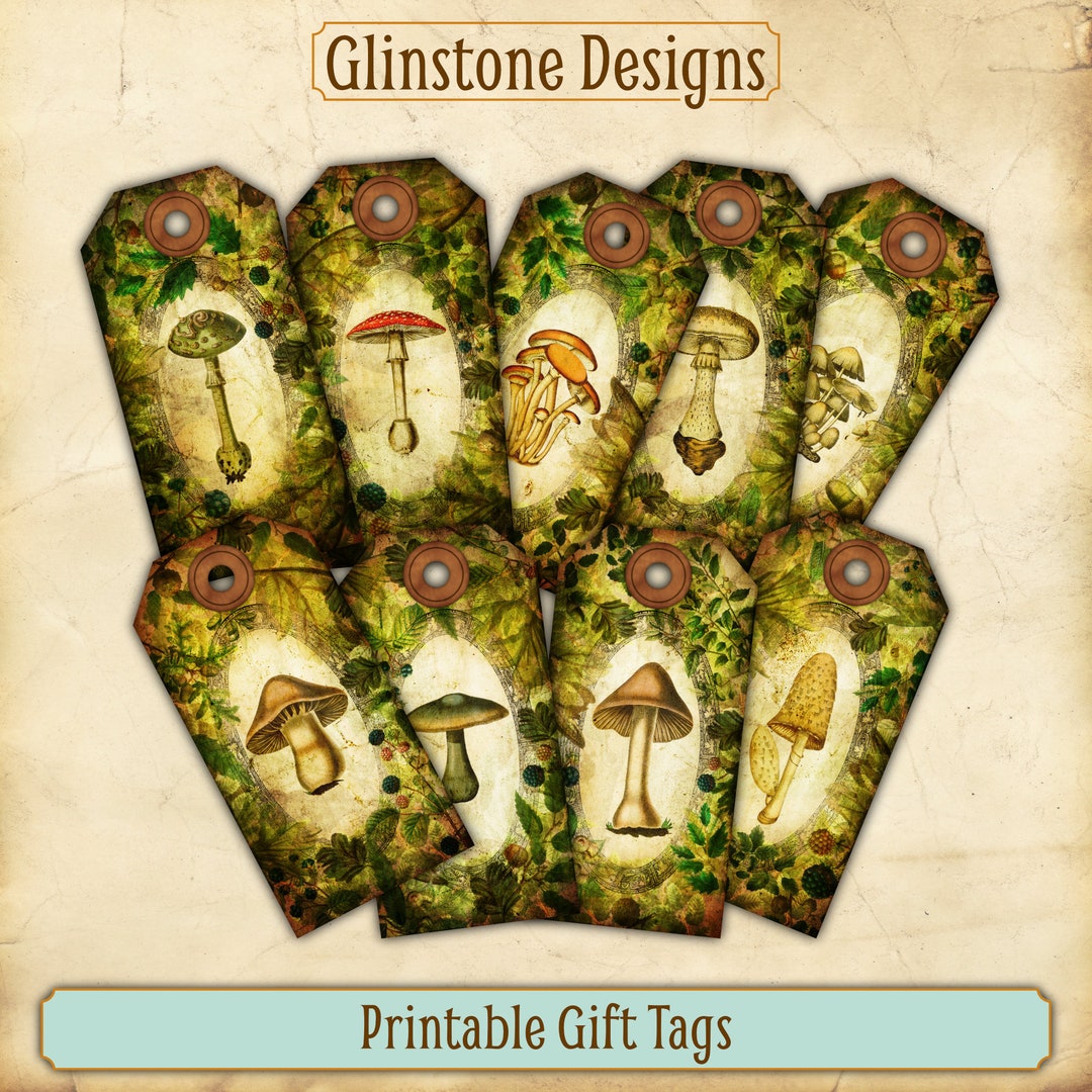 Printable Gift Tags, Vintage Mushroom Illustrations With a Forest ...