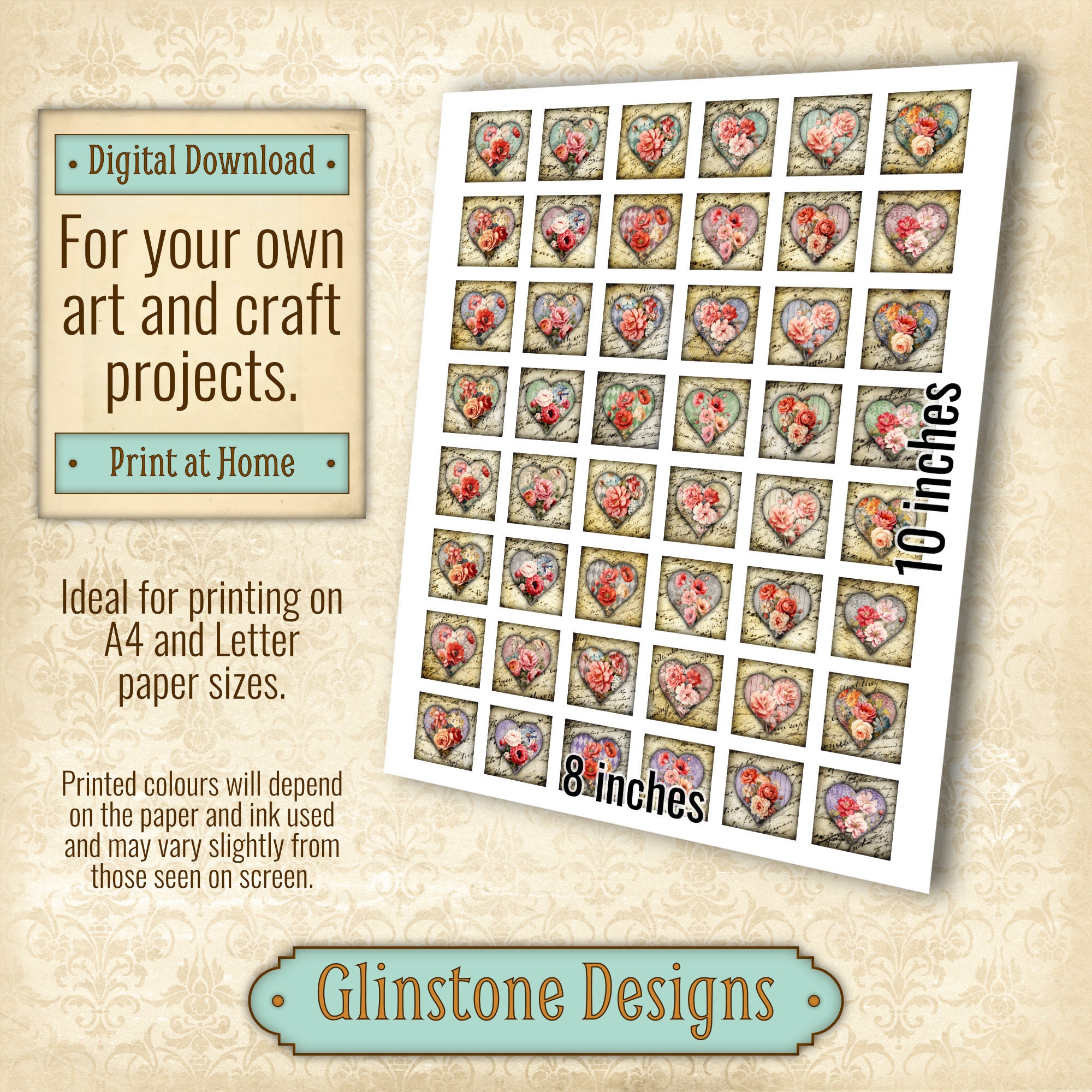 Printable 1x1 Inch Squares Collage Sheet Hearts - Etsy