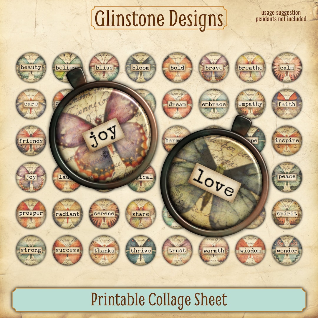 Printable 1 Inch Circles Collage Sheet, Inspirational Words ...