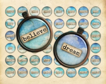 Printable 1 Inch Circles Collage Sheet, Inspirational Words, Sky ...