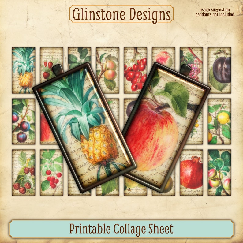 Printable Domino Collage Sheet, Fruit, Vintage Illustrations ...