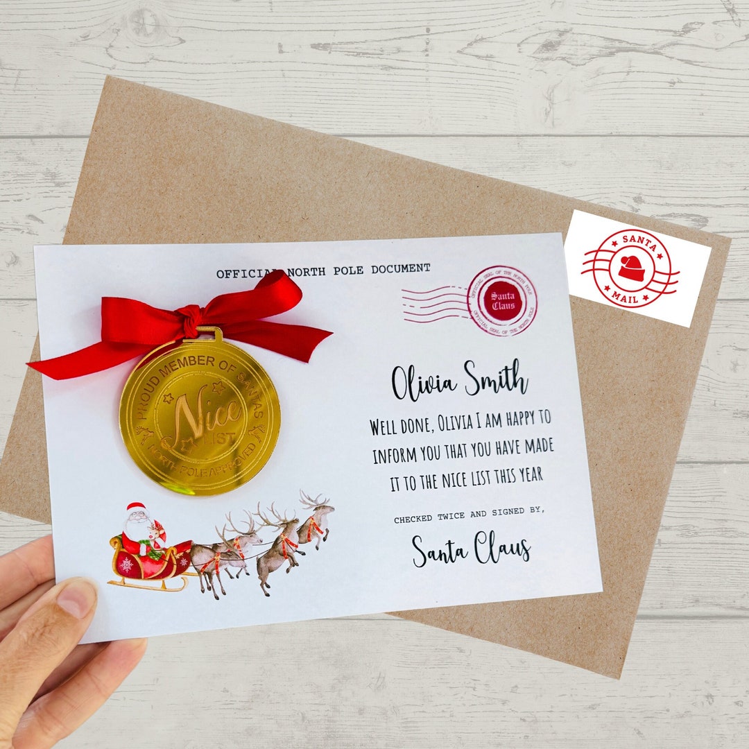 Nice List Medal Personalised Nice List Card Christmas Nice - Etsy