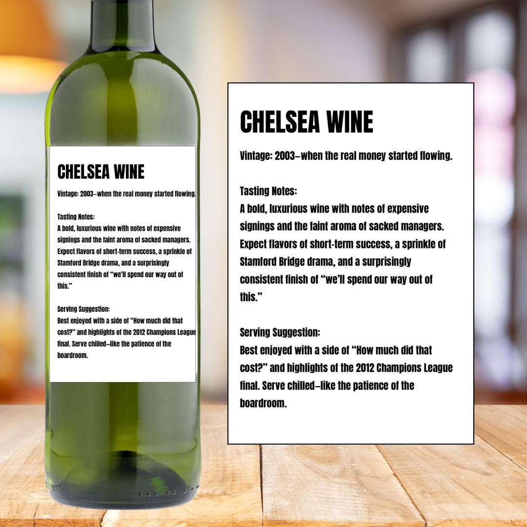 Chelsea Fan Wine Label, Work Friendship Gift Wine Bottle Label, Funny ...