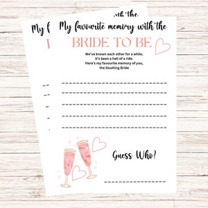 Memory With the Bride to Be Cards, Hen Party Games, Hen Party ...