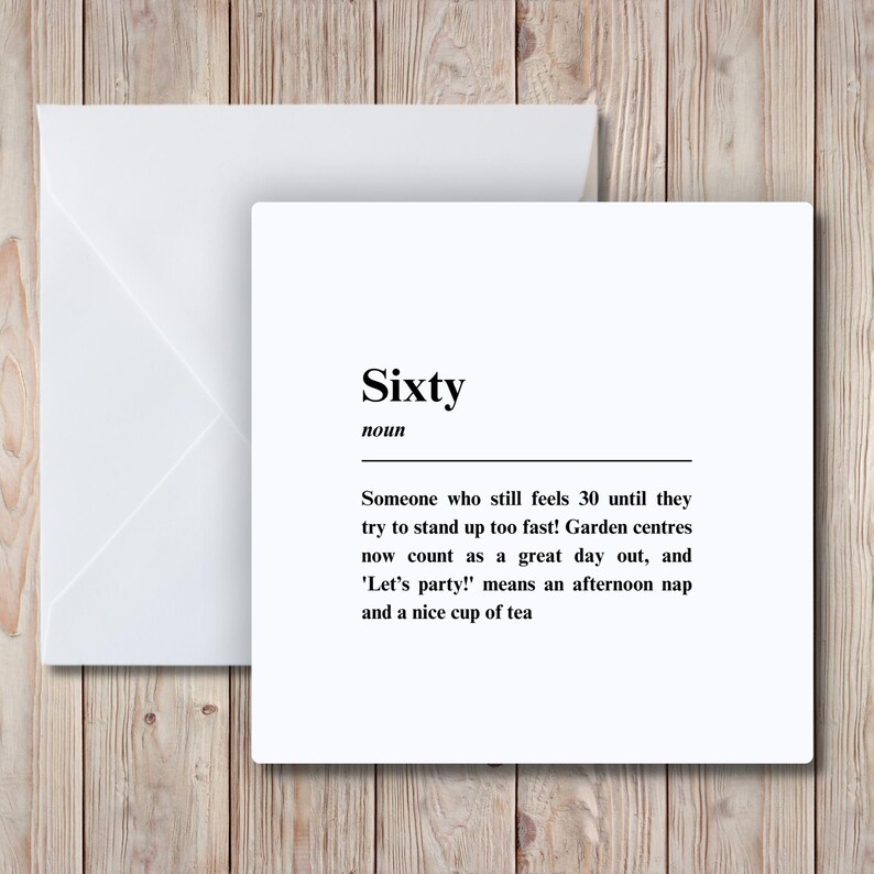 Funny 60th Birthday Card: Sixty Definition - Humorous Greeting - Etsy UK