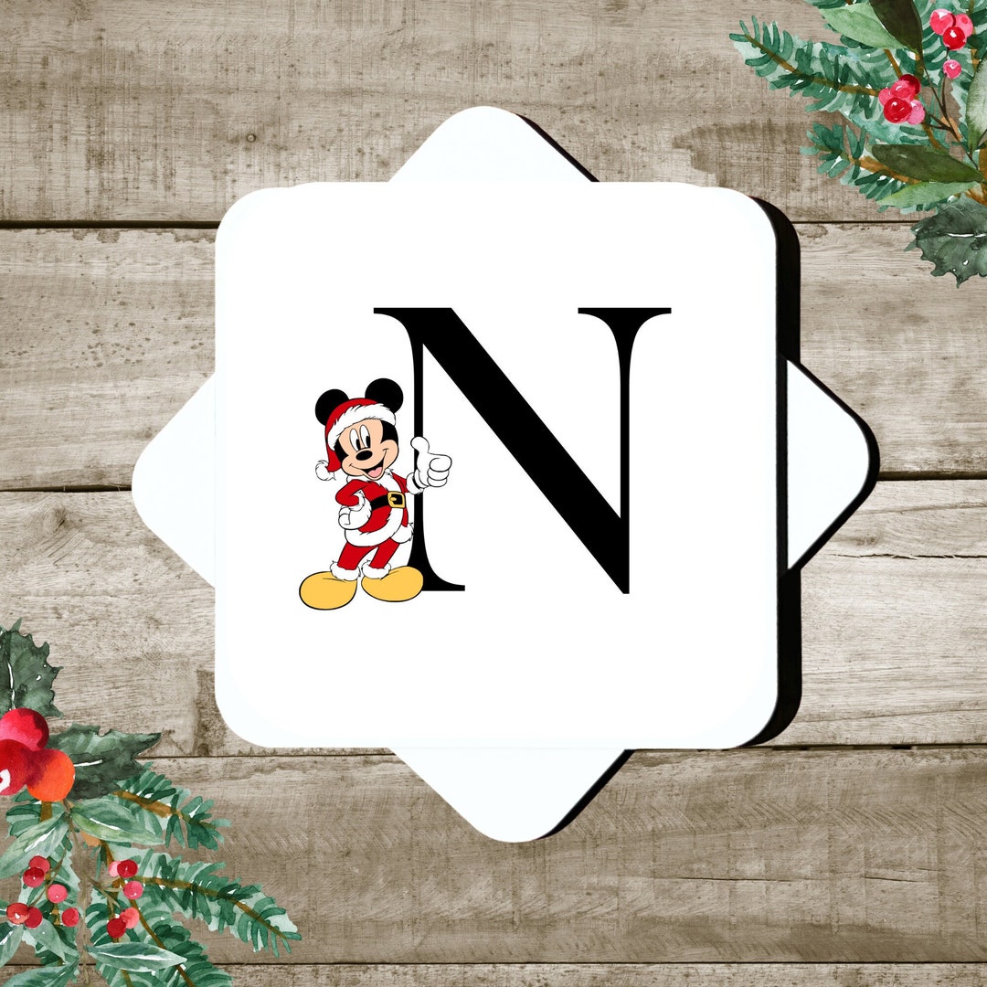 Christmas Mickey Mouse or Minnie Mouse Drinks Coaster, Personalised ...
