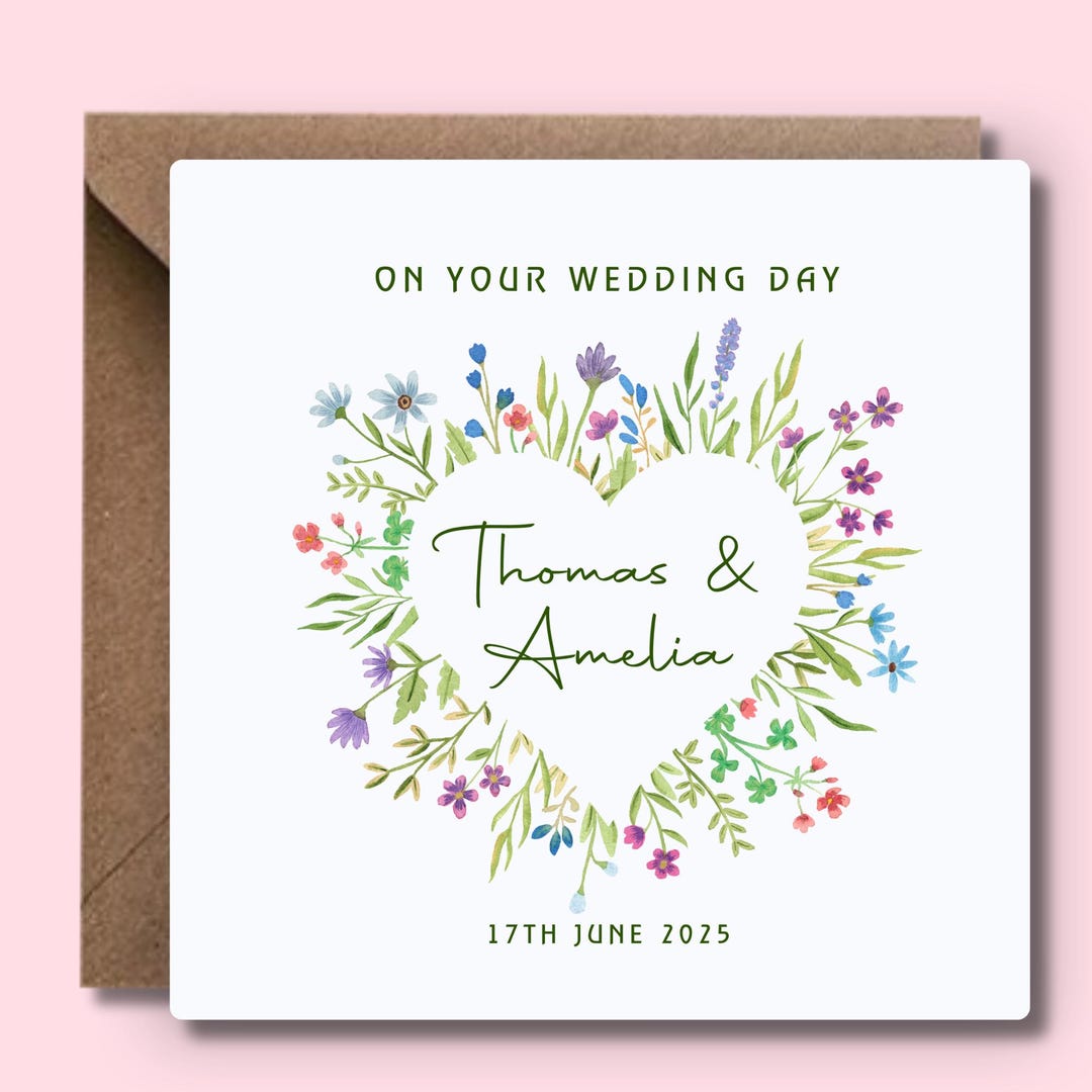 Personalised Wedding Card, Floral Custom Wedding Day Card, on Your ...