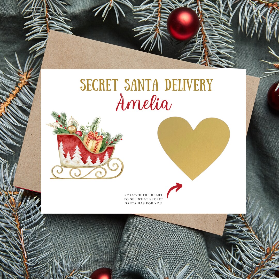 Secret Santa Scratch Card, Personalised Christmas Gift Card, Custom ...