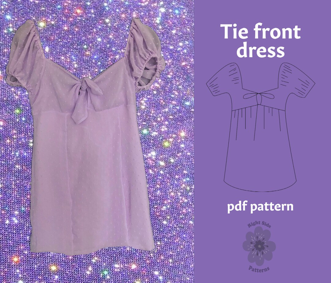 PDF Tie Front Puff Sleeve Mini Dress Sewing Pattern Size XS - Etsy