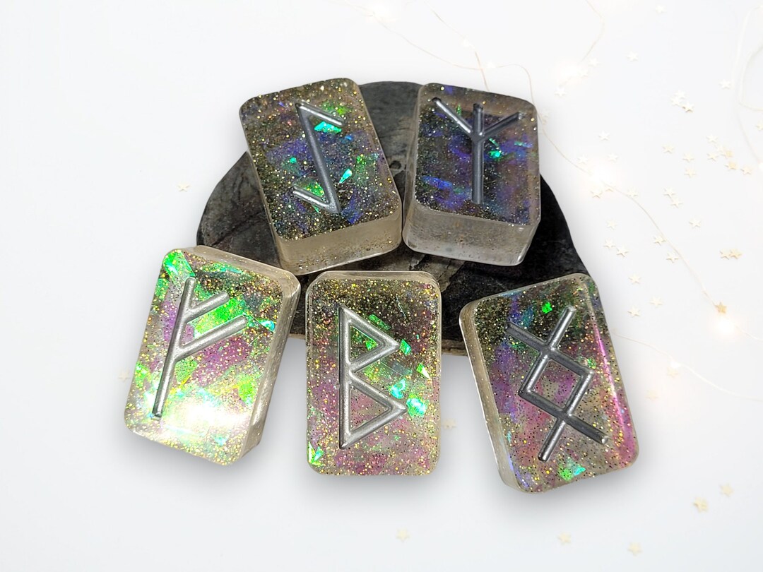 25 Elder Futhark Runes Holographic Silver Gold White Glitter Norse ...