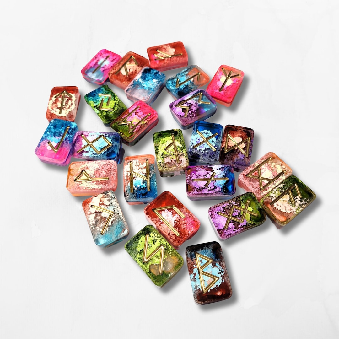 25 Multicoloured Elder Futhark Runes Unique Bright Multicoloured Norse ...
