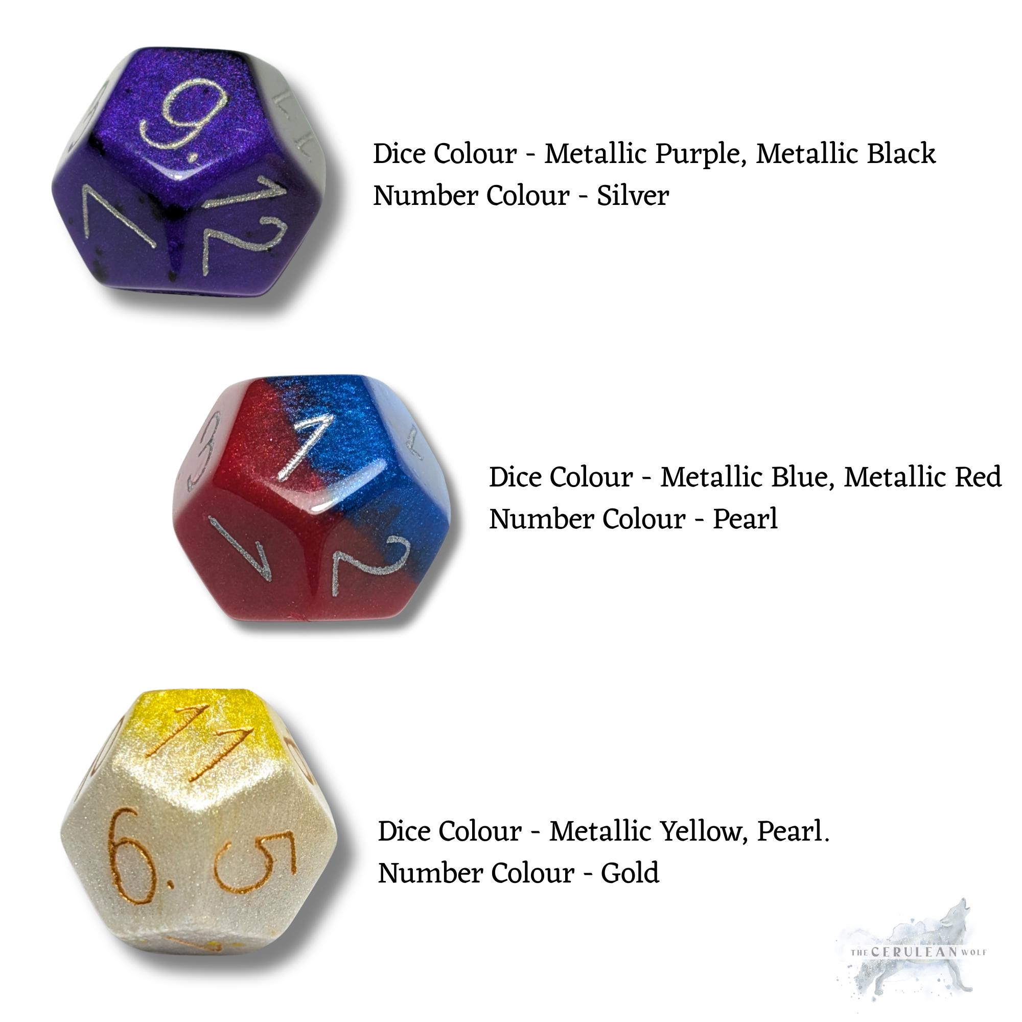 Custom Numbers and Colours D12 Dice DND Boardgame Glitter Shimmer ...