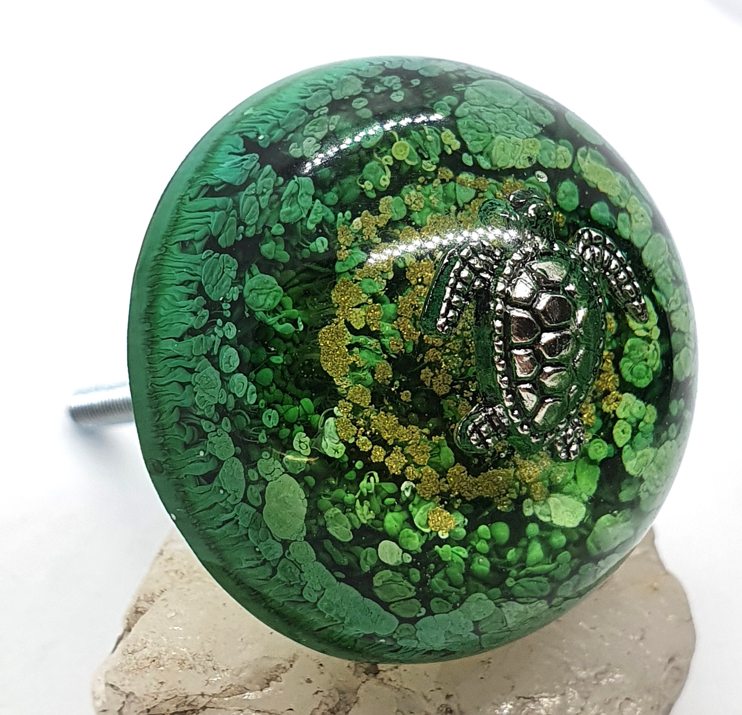 Turtle Cabinet Handles Knobs Green Gold Yellow Coloured Base - Etsy