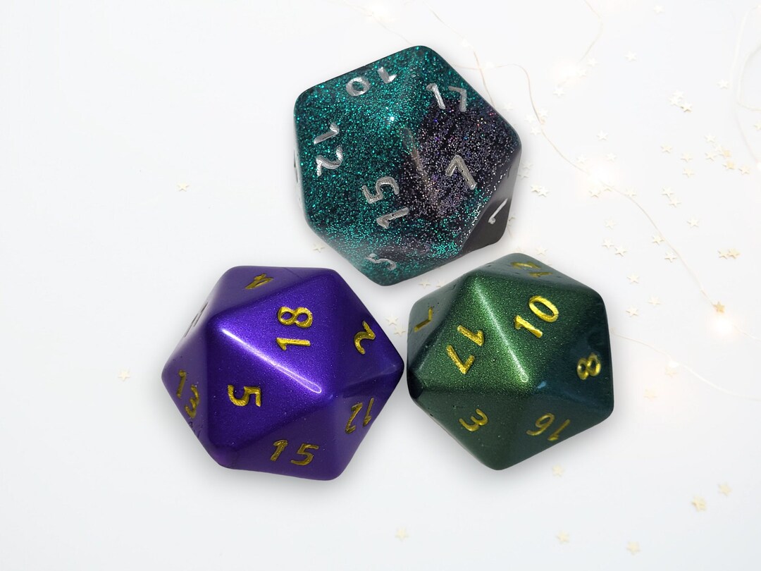 Customisable Large D20 Dice DND 35mm Boardgame Glitter Shimmer Sparkle RPG Dungeons and Dragons ...