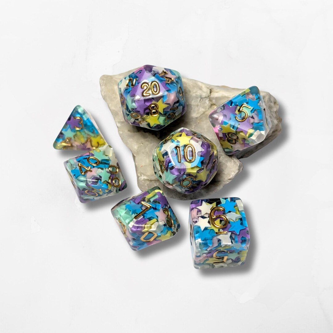 7 Multicoloured Stars Dice DND Dungeons and Dragons Tabletop Games RPG ...