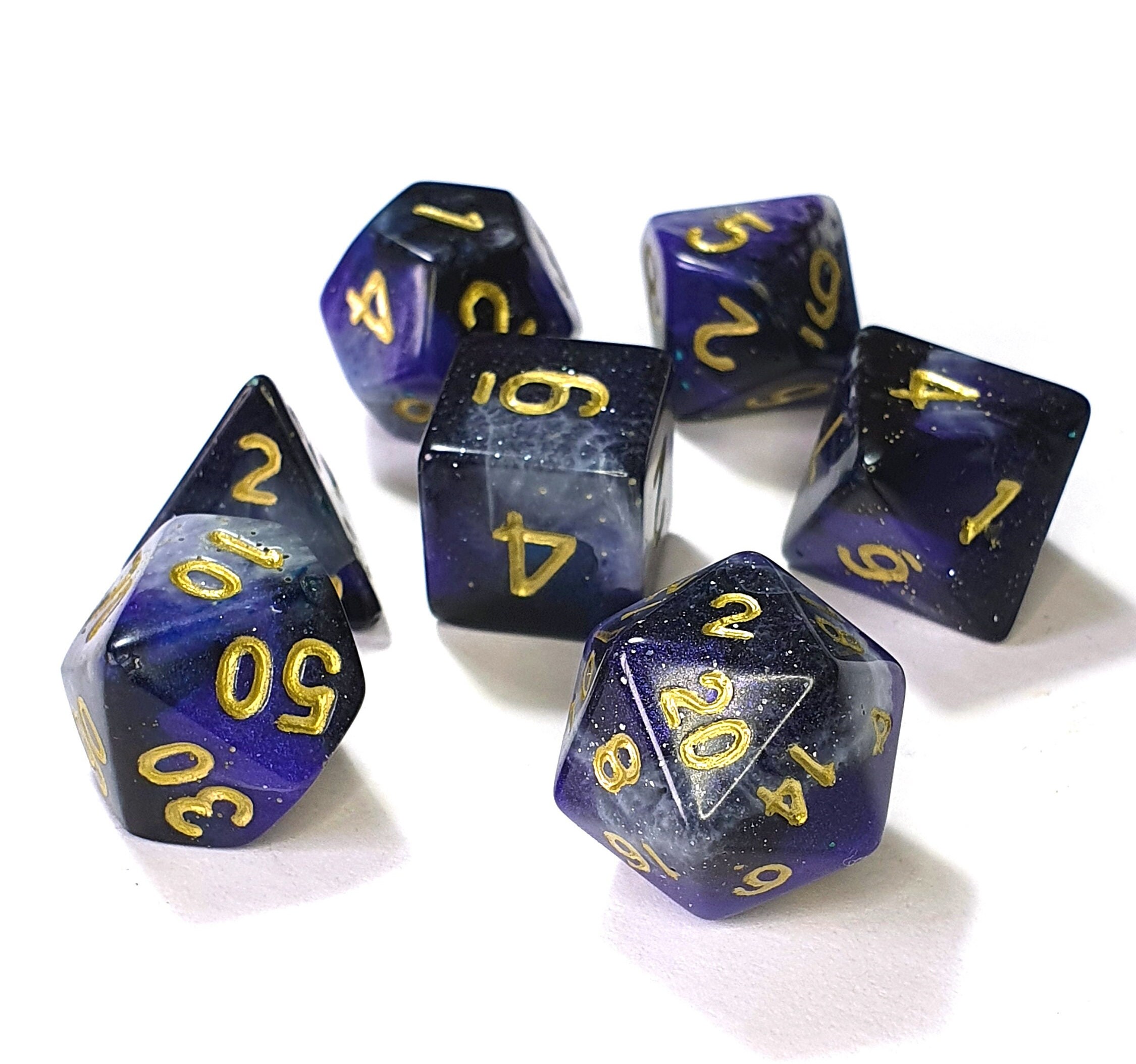 7 Galaxy DND Dice Blue Purple Gold Black Celestial Cosmos - Etsy UK