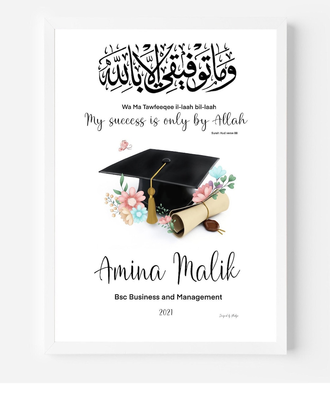 Graduation Print Islamic Quote Success Personalised Gift Celebration ...