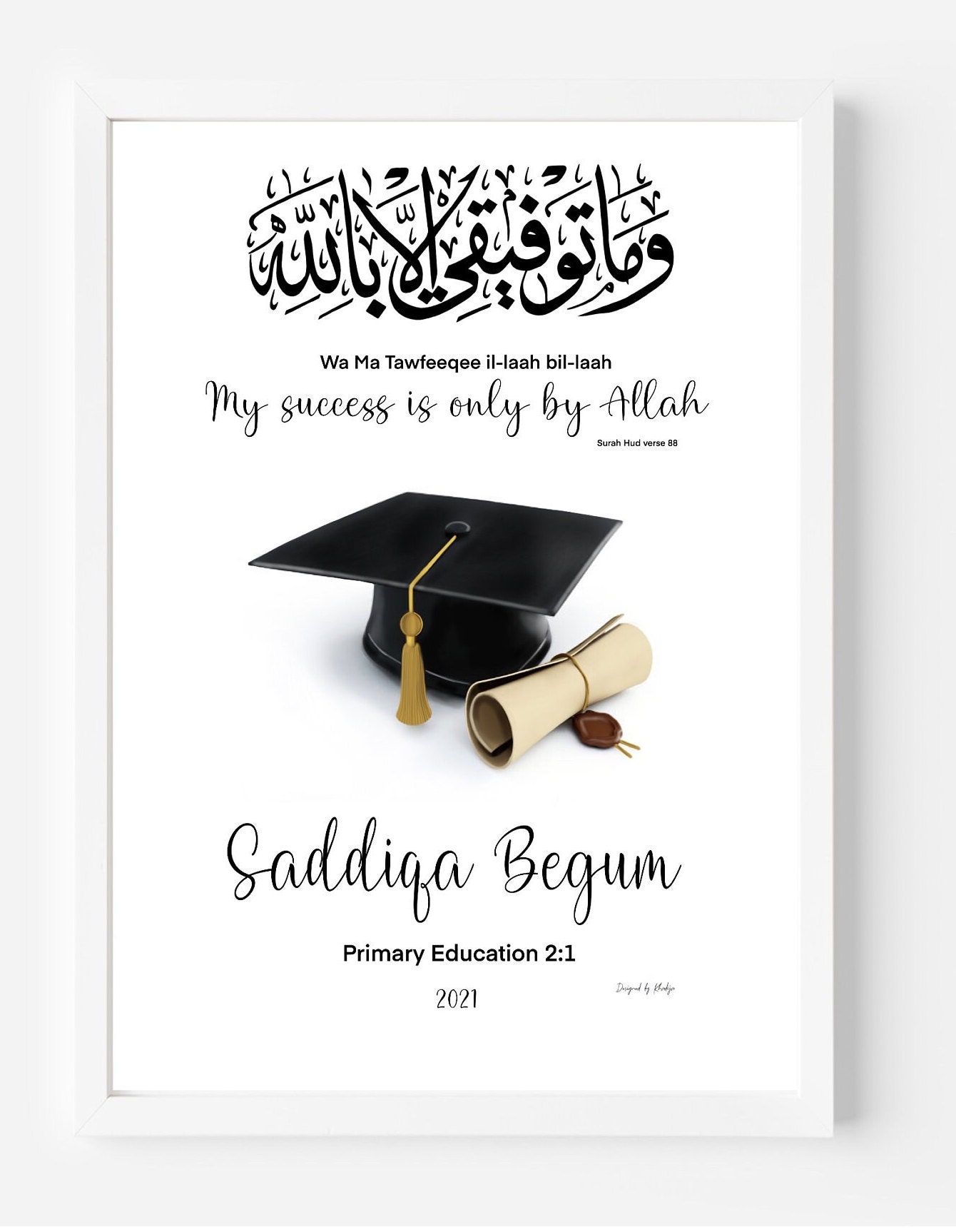 Graduation Print Islamic Quote Success Personalised Gift Celebration ...