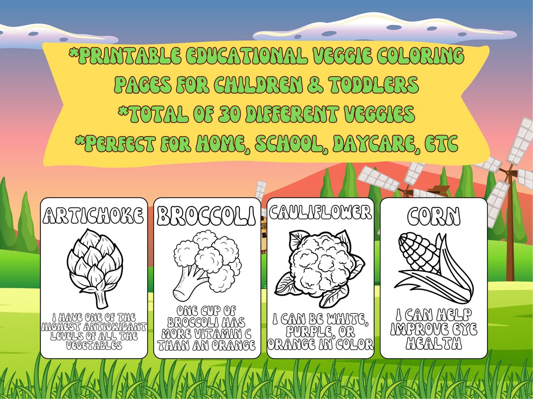 30 Educational Veggie Coloring Pages for Kids | 30 Printable Veggie ...