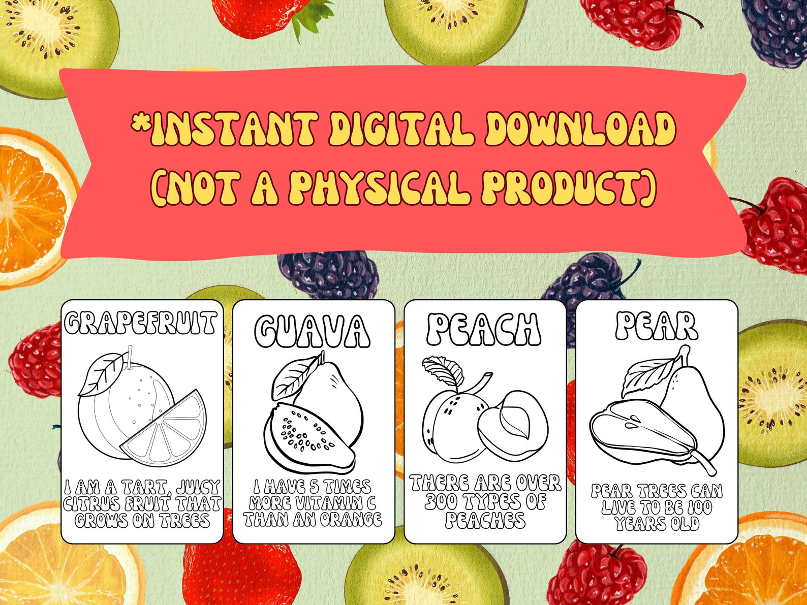 Educational Fruit Coloring Pages for Kids & Toddlers | 30 Printable ...