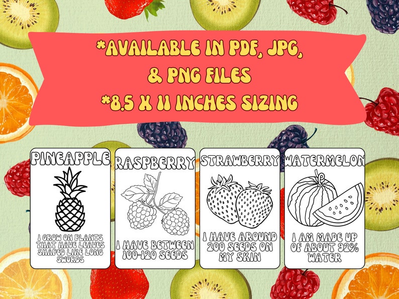 Educational Fruit Coloring Pages for Kids & Toddlers | 30 Printable ...