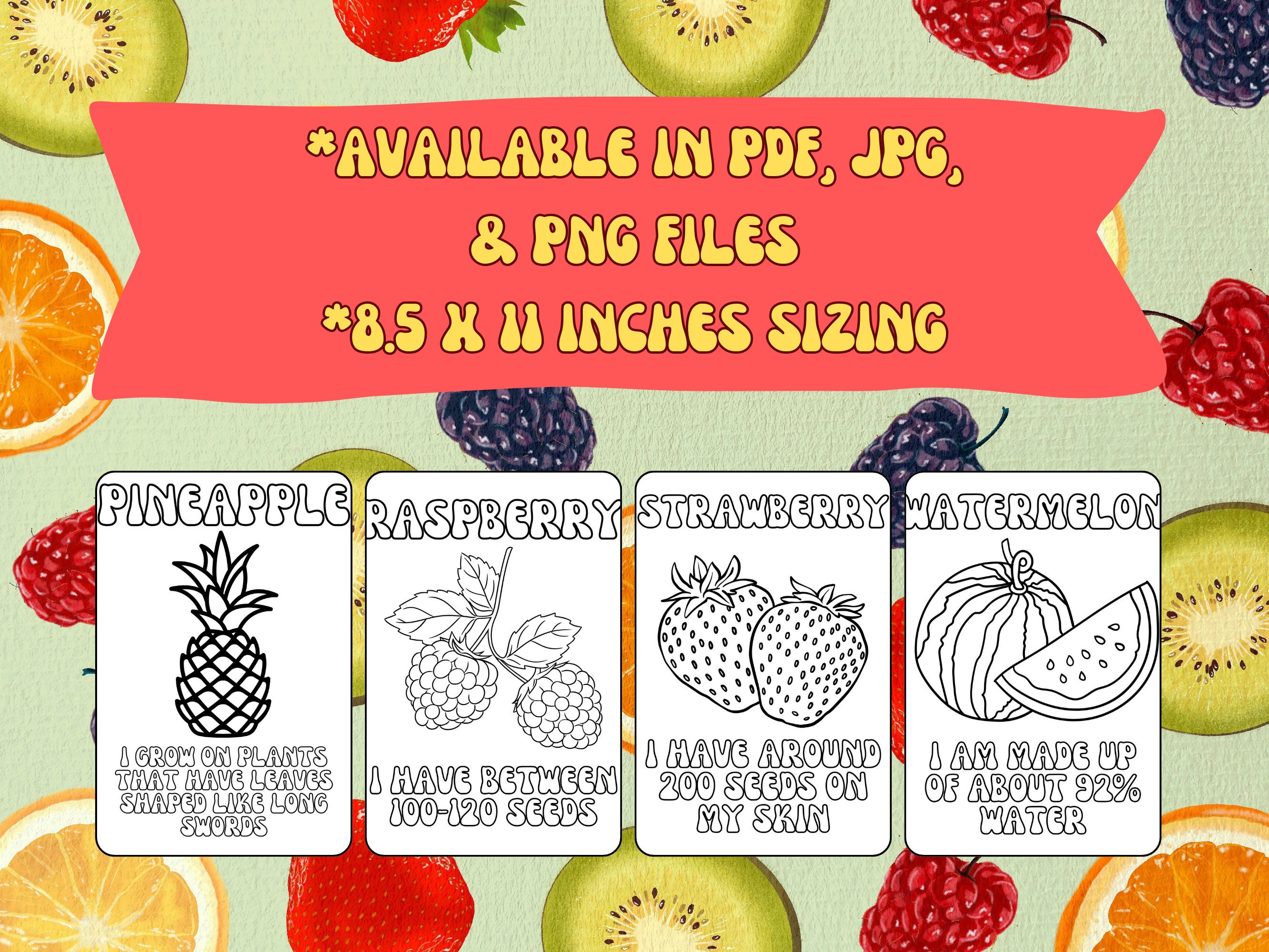 Educational Fruit Coloring Pages for Kids & Toddlers | 30 Printable ...