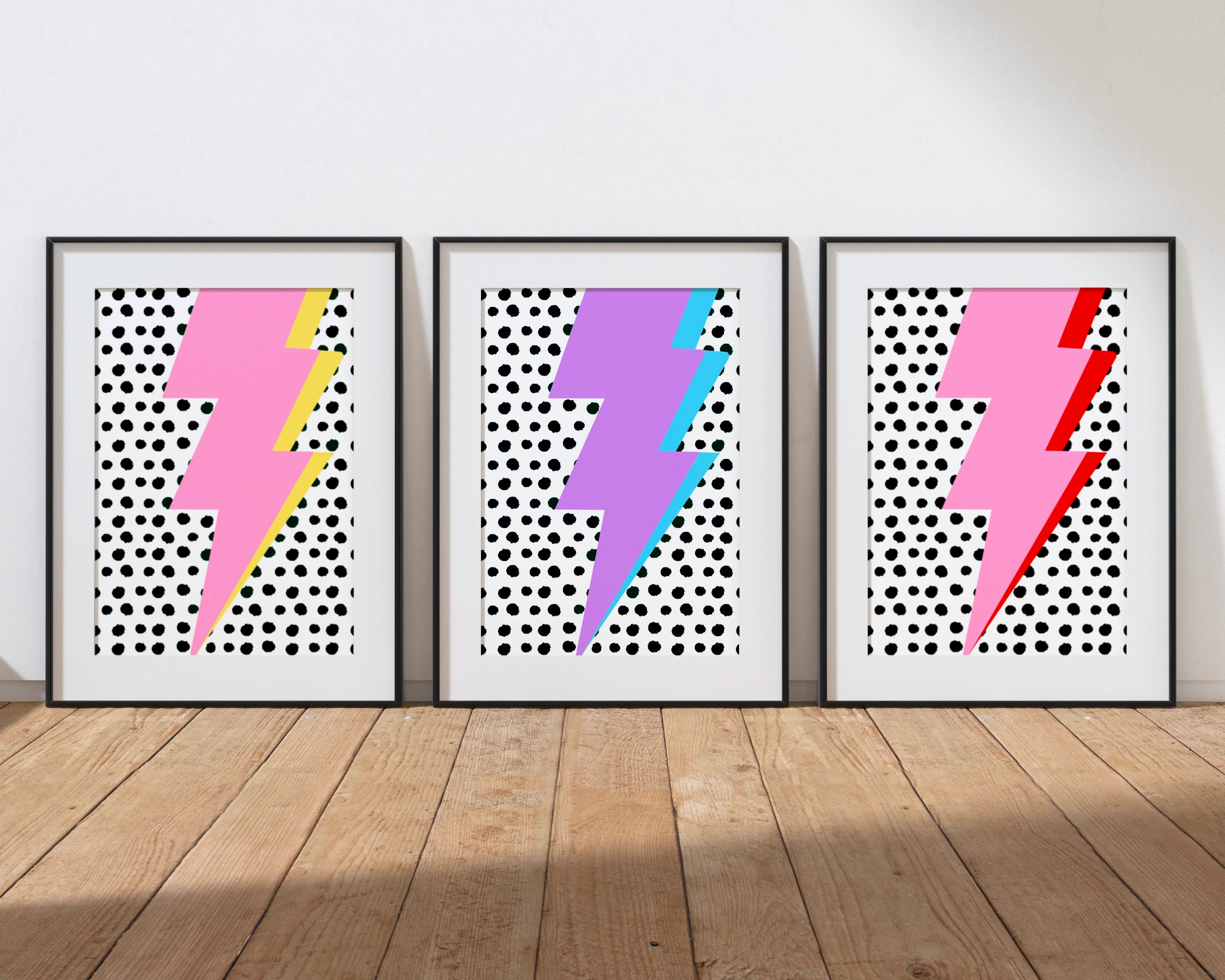 Lightning Bolt Art Print Bright Colourful Wall Decor | Etsy UK