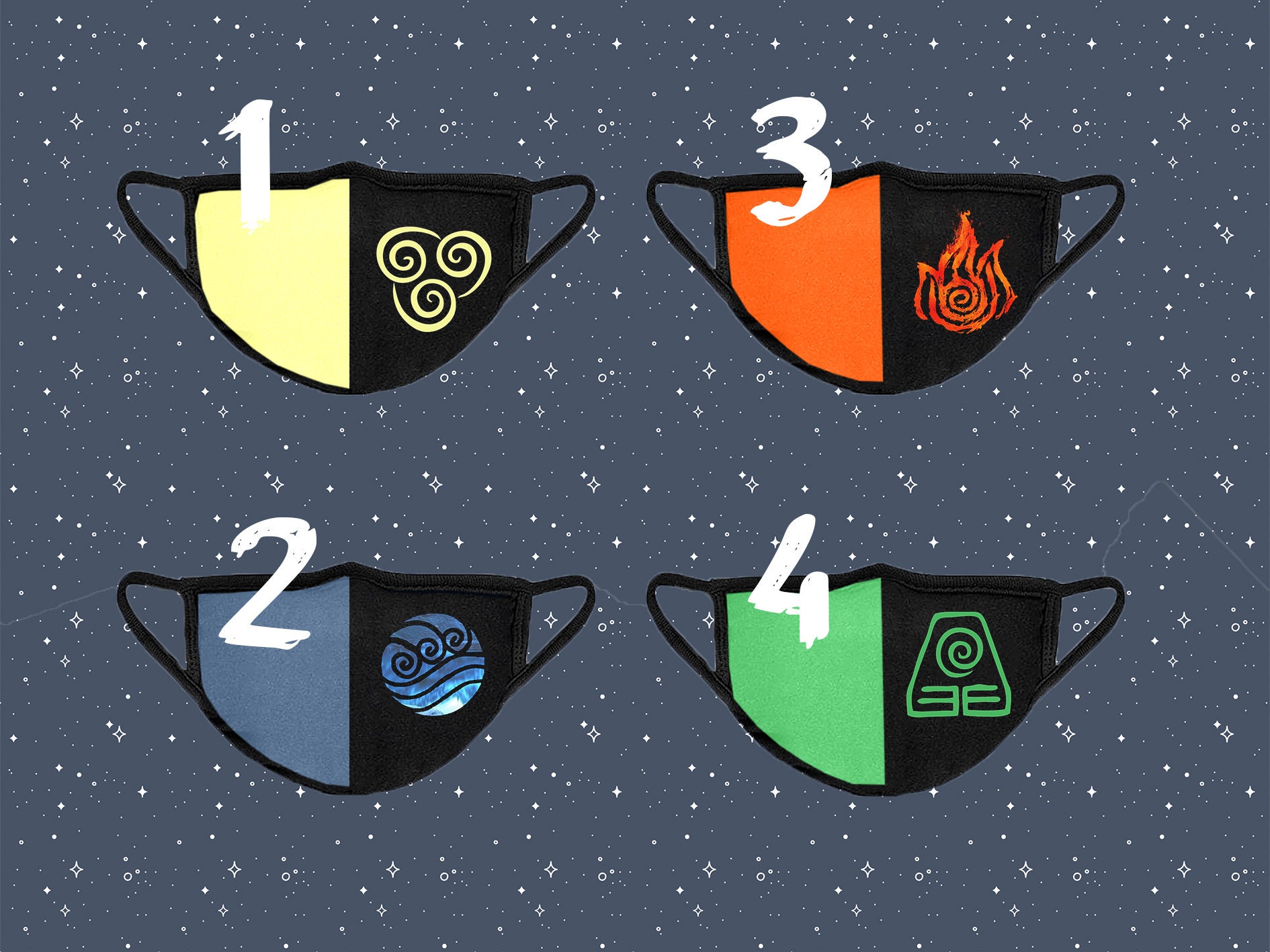 Avatar The Last Airbender inspired elemental face masks | Etsy