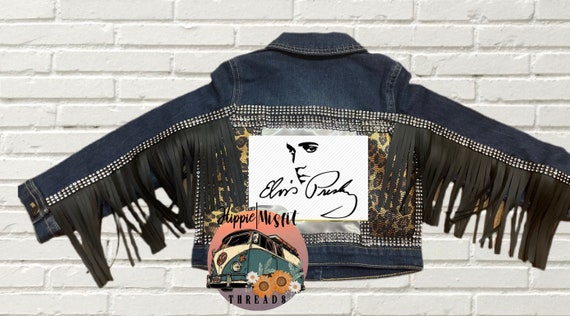 Elvis Custom Denim Jacket Bleached Denim Fringed Jacket - Etsy