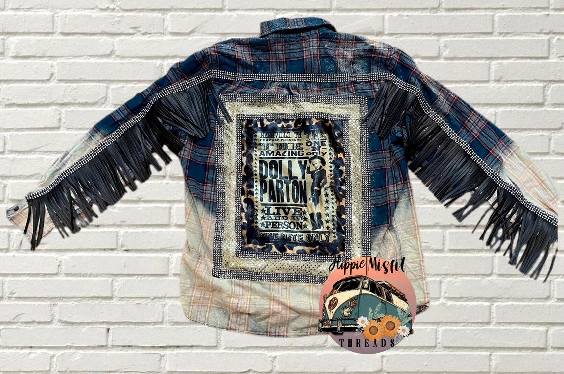 Custom Dolly Parton Bleached Flannel Shirt, Leopard Trim - Etsy