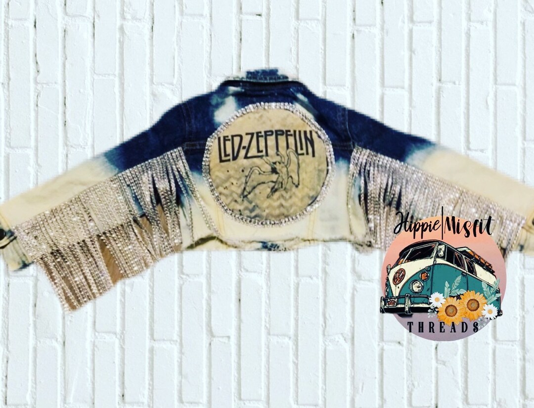 Led Zeppelin Fringed Denim Jacket, Custom Denim Jacket, Bleached Jacket ...