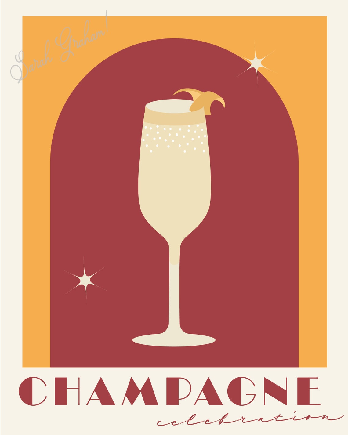 Vintage Retro Cocktail Champagne Illustration Poster Digital Download ...