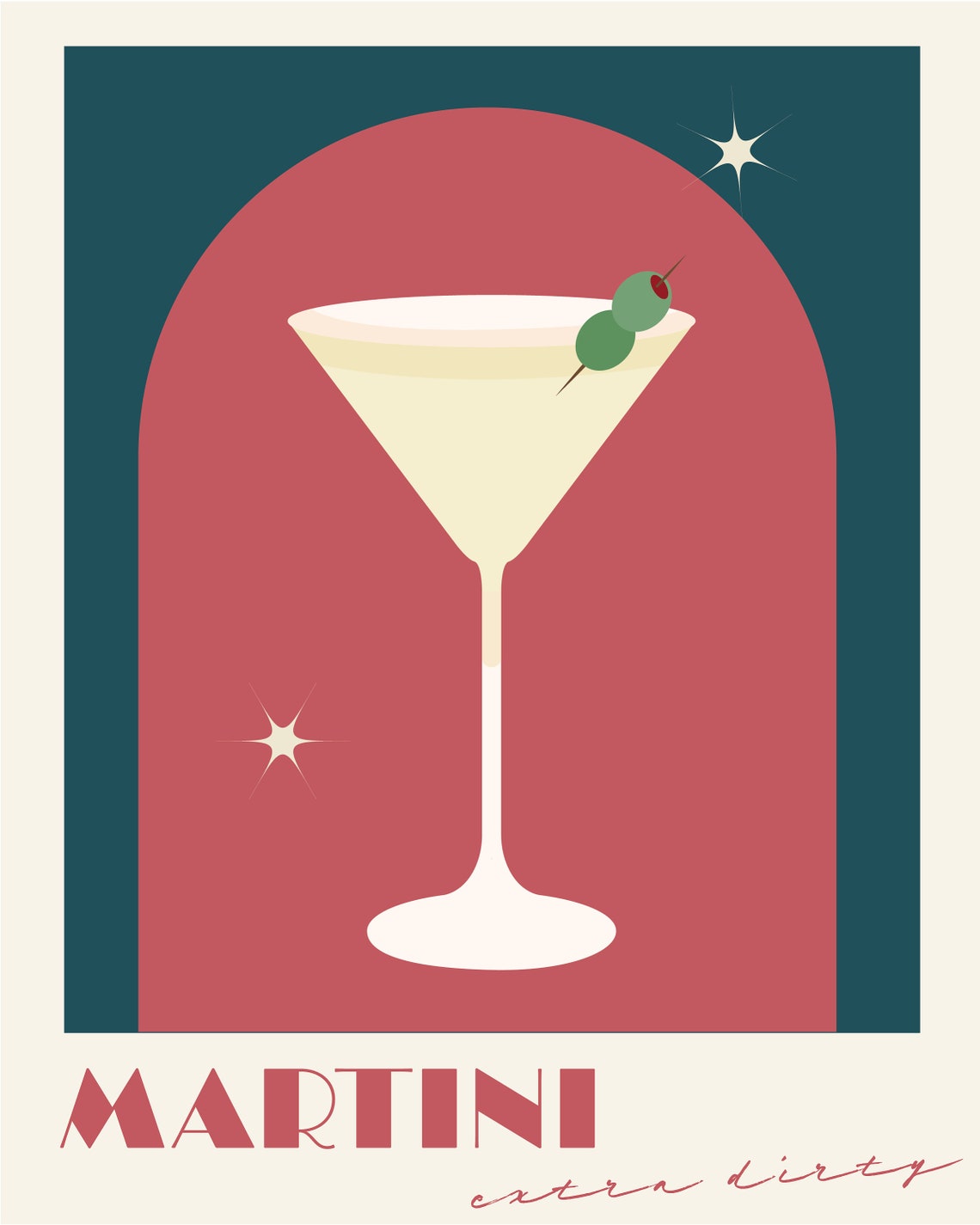 Vintage Retro Cocktail Martini Illustration Poster Digital - Etsy