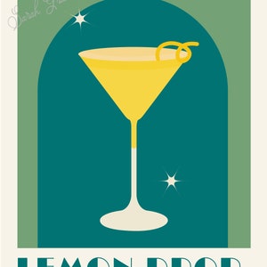 Vintage Retro Cocktail Lemon Drop Illustration Poster Digital Download ...