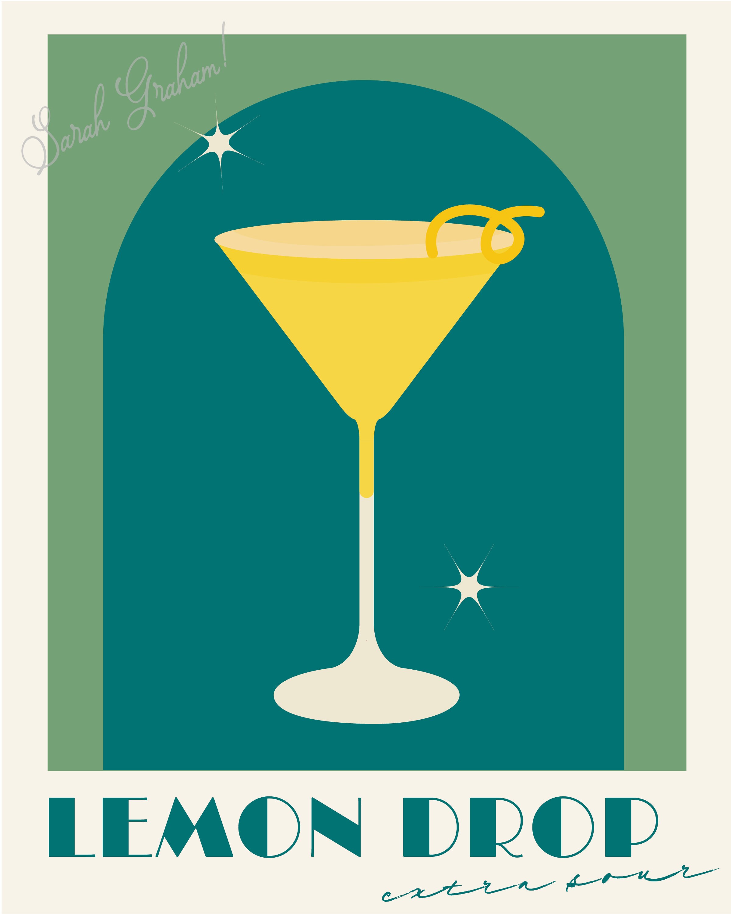 Vintage Retro Cocktail Lemon Drop Illustration Poster Digital Download ...