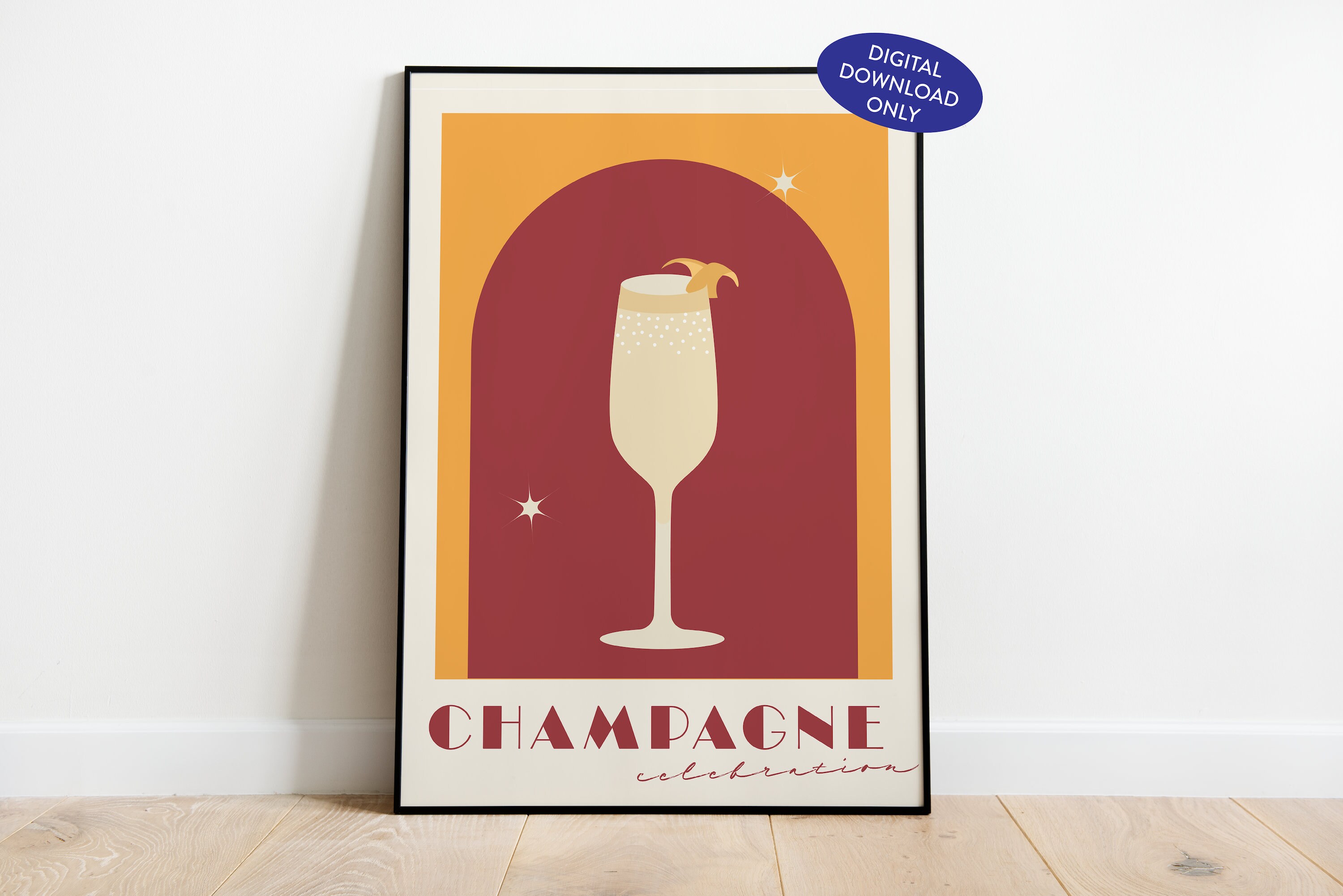 Vintage Retro Cocktail Champagne Illustration Poster Digital Download ...