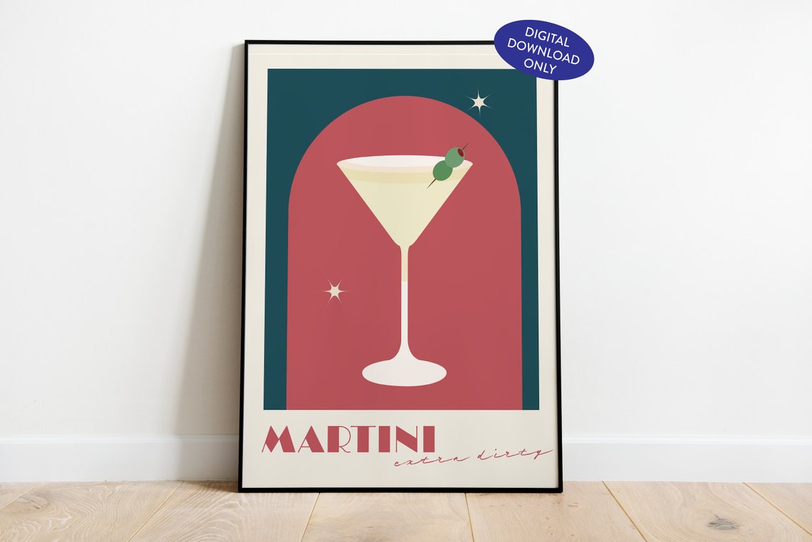 Vintage Retro Cocktail Martini Illustration Poster Digital Download ...
