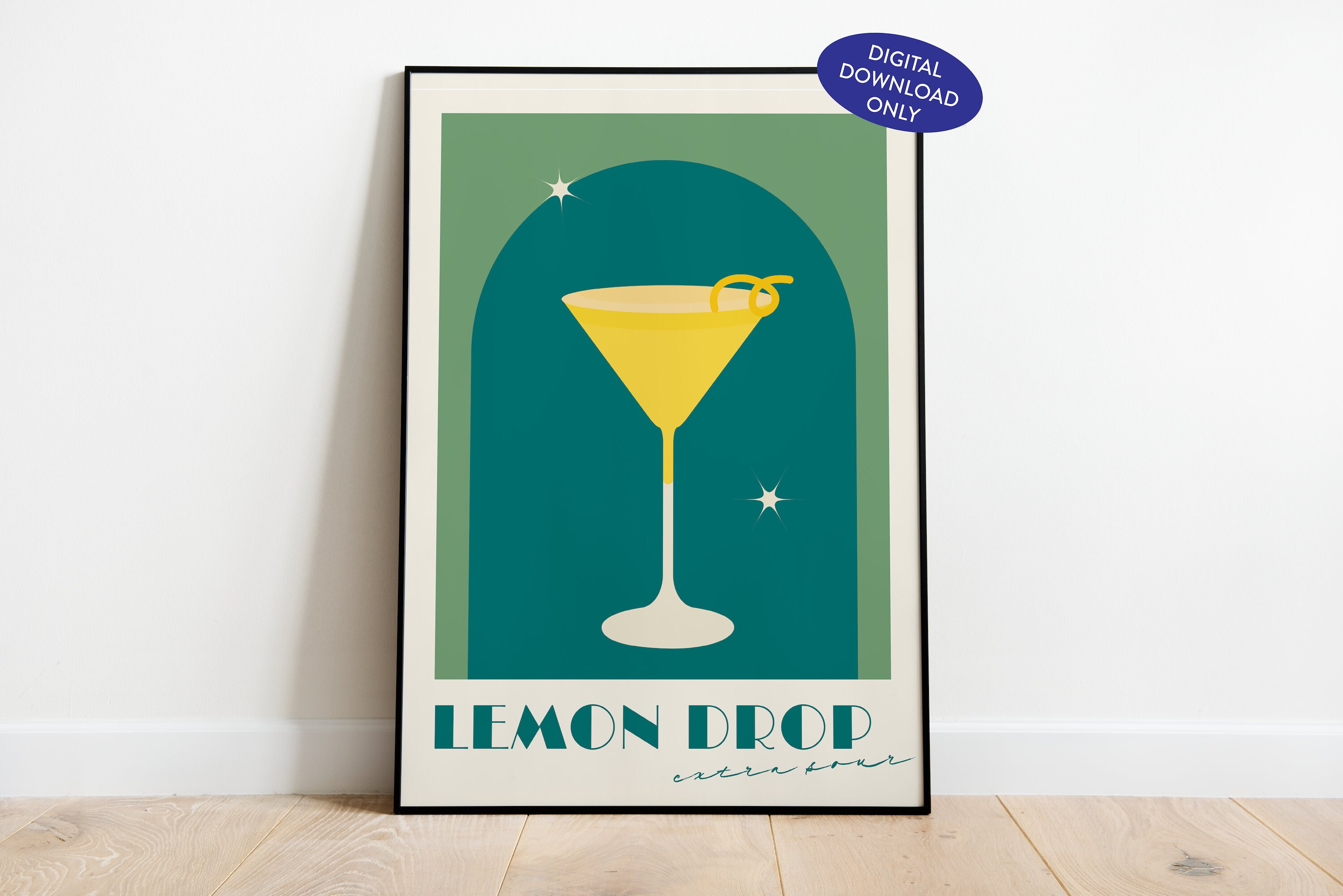 Vintage Retro Cocktail Lemon Drop Illustration Poster Digital Download ...