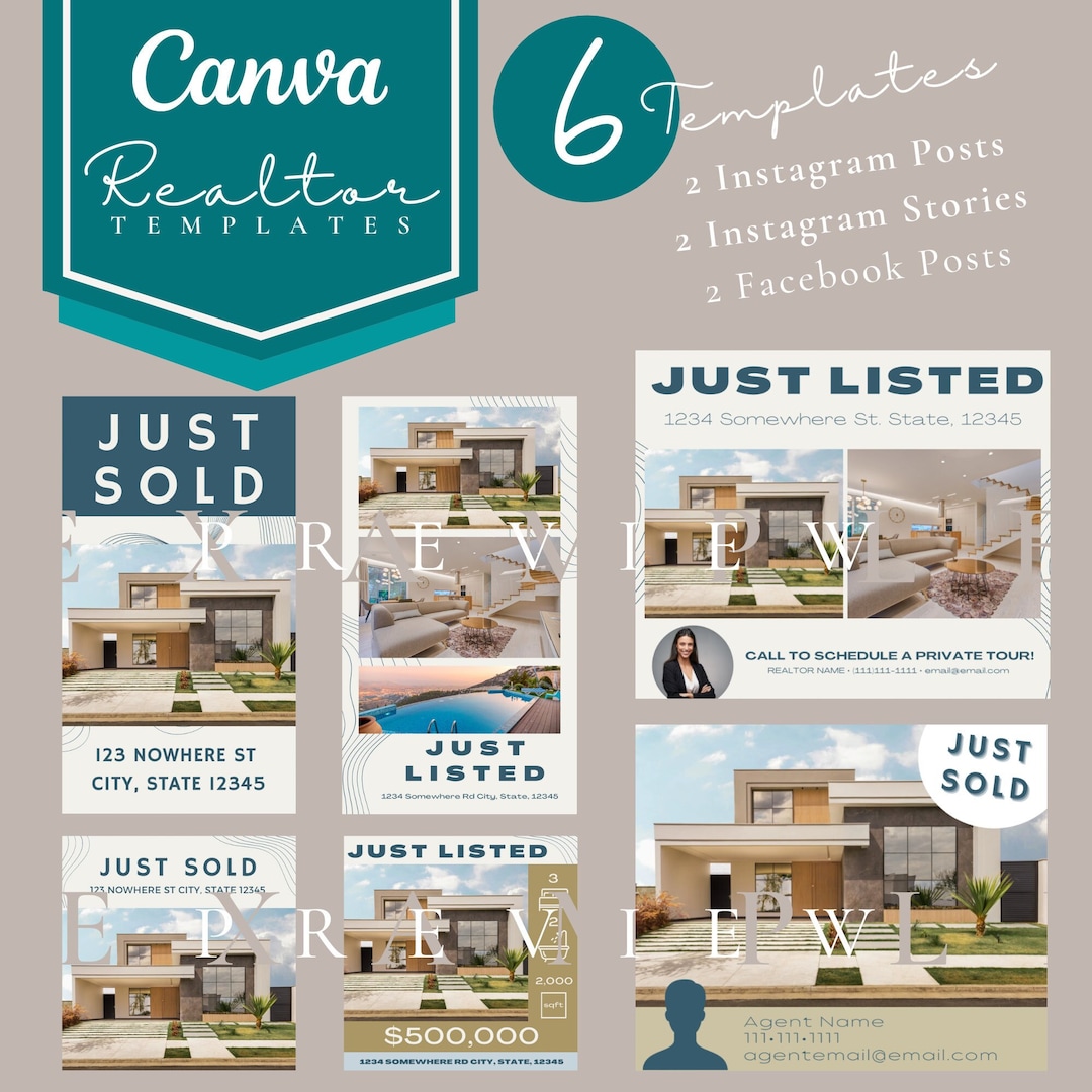 6 Canva Templates for NEW and SOLD Listings - Etsy