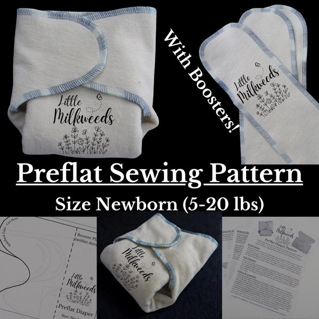 Preflat Sewing Pattern Size Newborn 5-20 Lbs Stretchy Preflat / Prefold Cloth Diaper Pattern by ...
