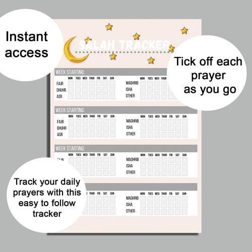Monthly Salah Tracker Muslim Prayer Tracker for Ramadan - Etsy