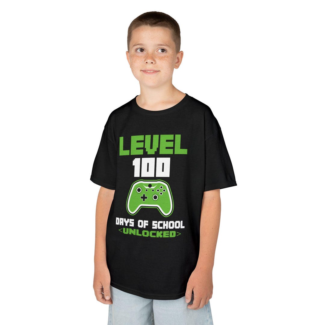 Level 100 Game Controller Kids Tee | 100 Days of School Unlocked - Etsy